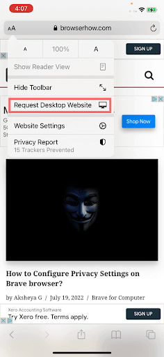 How to request desktop sites on iPhone?